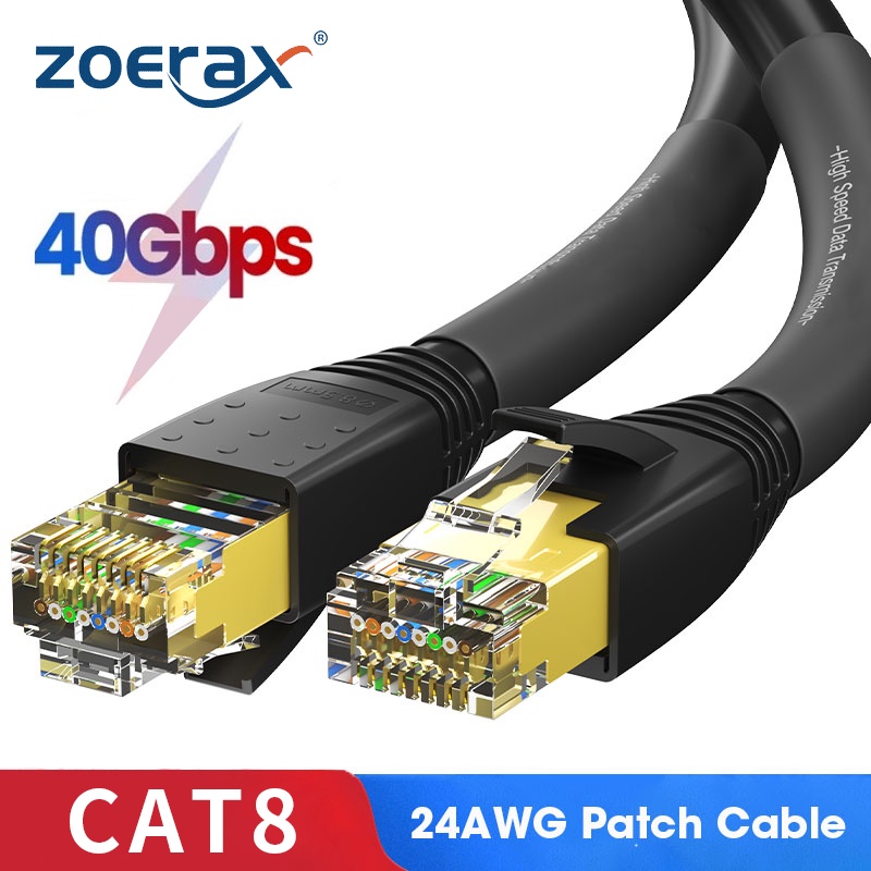 ZoeRax CAT8 Ethernet Cable 24AWG 40Gbps 2000Mhz Heavy Duty High Speed ...