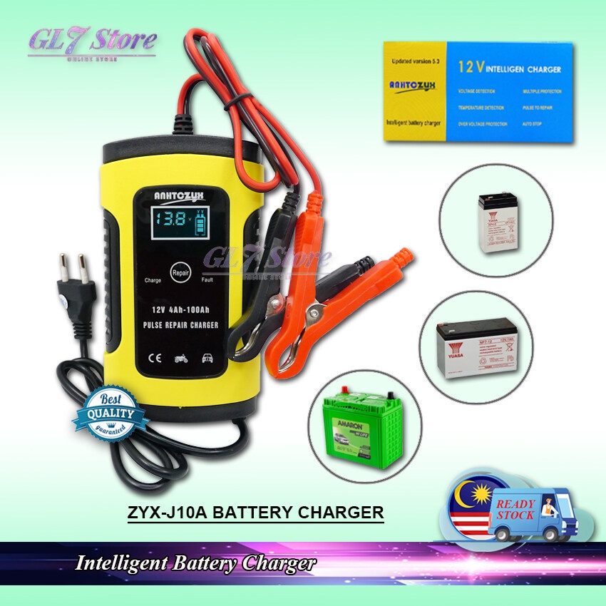 INTELLIGENT BATTERY CHARGER ZYX-J10A DC12V DIGITAL DISPLAY PENGECAS ...