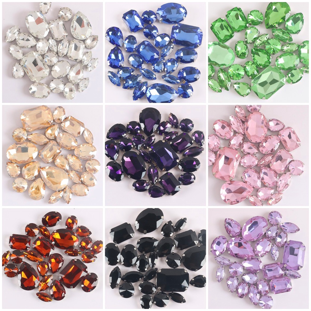 24 Pcs Sewing Stones Mixed Size and Shape Sew on Rhinestones Glass ...