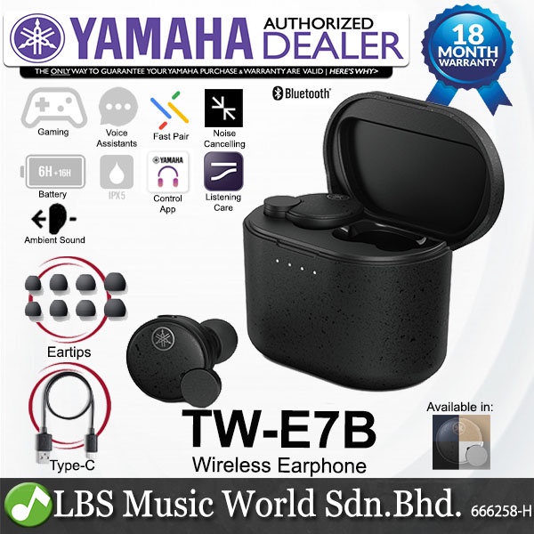 Yamaha TW-E7B True Wireless Earbuds Earphones With Charging Case, Mic and IPX5 Waterproof (TW ...