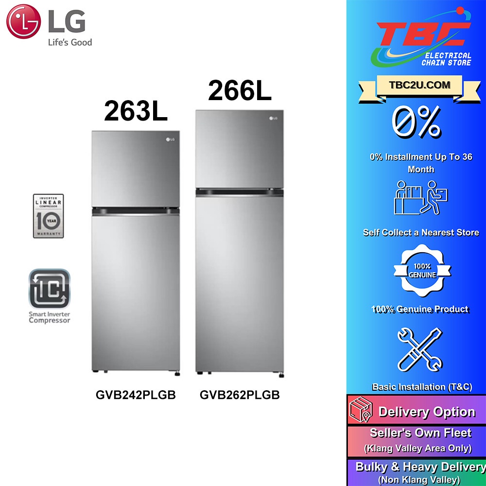LG 263L - 266L 2-DOOR INVERTER REFRIGERATOR (PLATINUM SILVER3) | GV ...