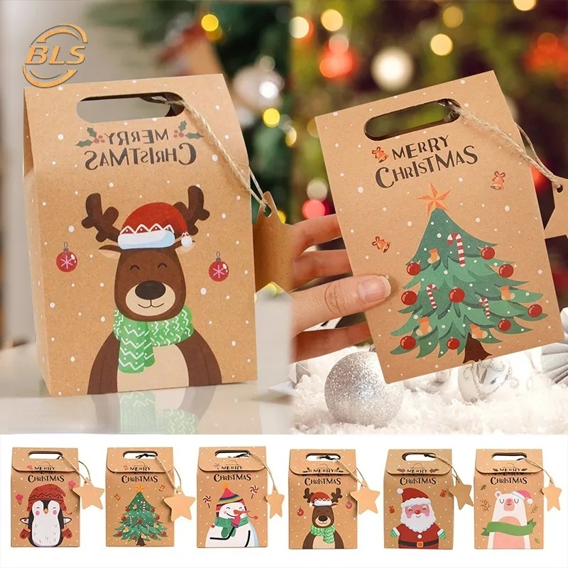 1/3Pcs Christmas Kraft Paper Gift Boxes with Tag Xmas Goodies Candy ...