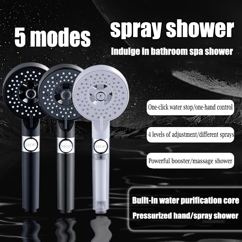 5 Modes High Pressure Handheld Shower Universal Spray Filter Four-speed ...