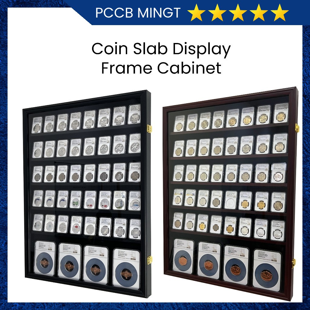 PCCB MINGT Wall-Mounted Wooden Coin Slab Display Frame Cabinet for Coin ...
