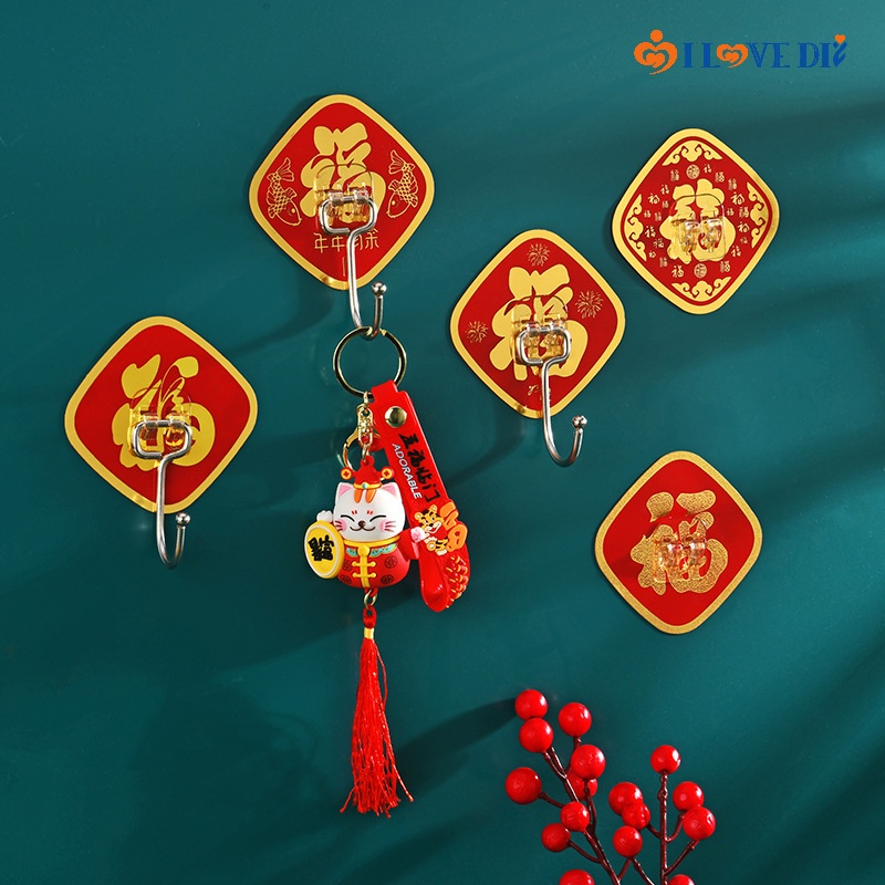 Classic Chinese New Year Style Lucky Character Acrylic Sticky Hook Wall ...