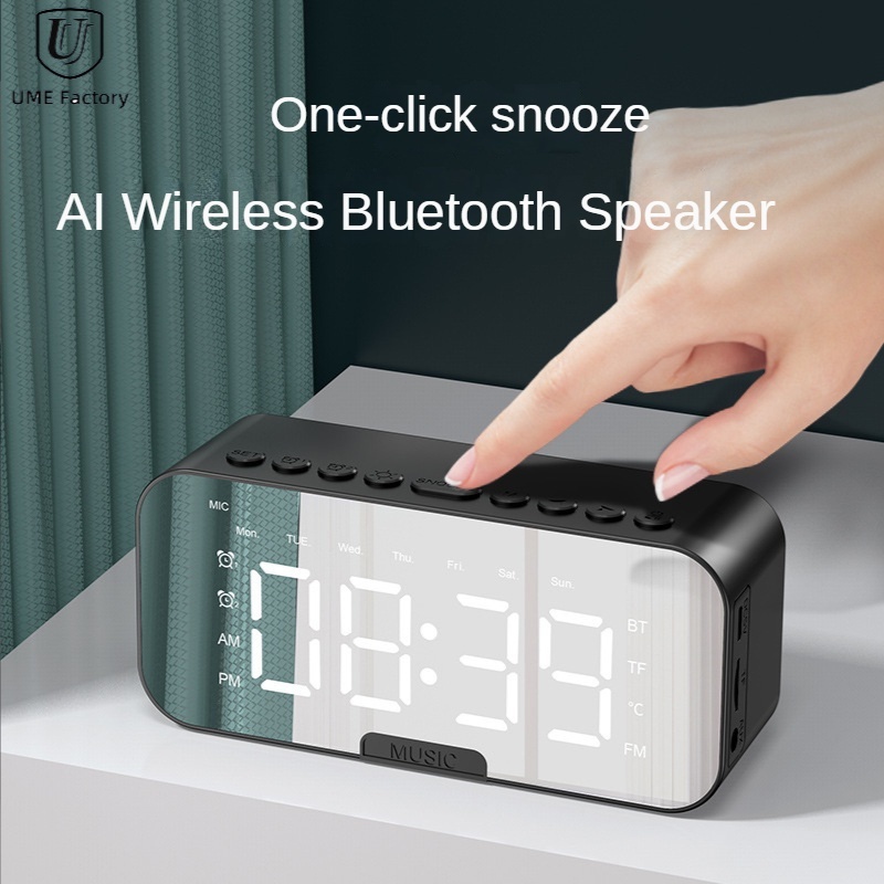 HD Mirro 𝗦𝗖𝗥𝗘𝗘𝗡 》Alarm Clock Bluetooth Speaker Wireless FM Radio SD ...