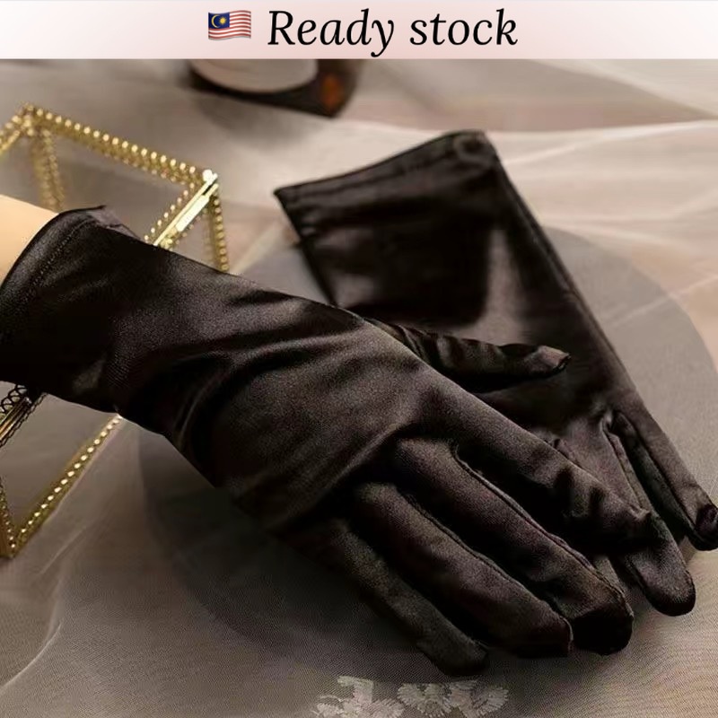 Short Black Glove Wedding Bridal Satin Glove Sarung Tangan Hitam Nikah ...