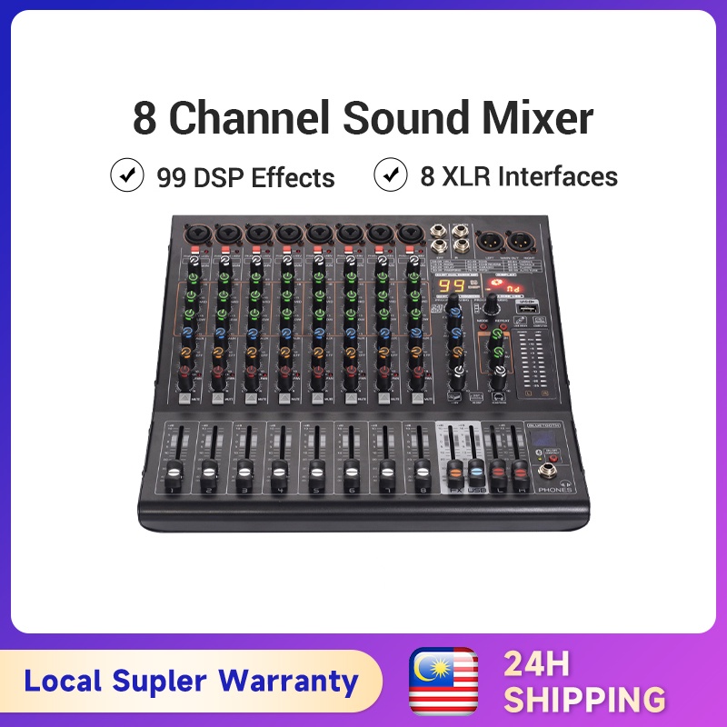 GOCHANMI Mixer Audio 8 Channel Q8/BP8 Bluetooth 99 Efek DSP (Reverb ...