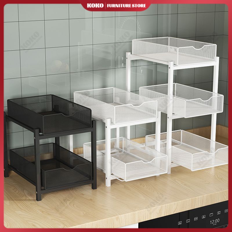 Kitchen Desktop Pullout Shelf Storage Basket Three Tier Countertop ...