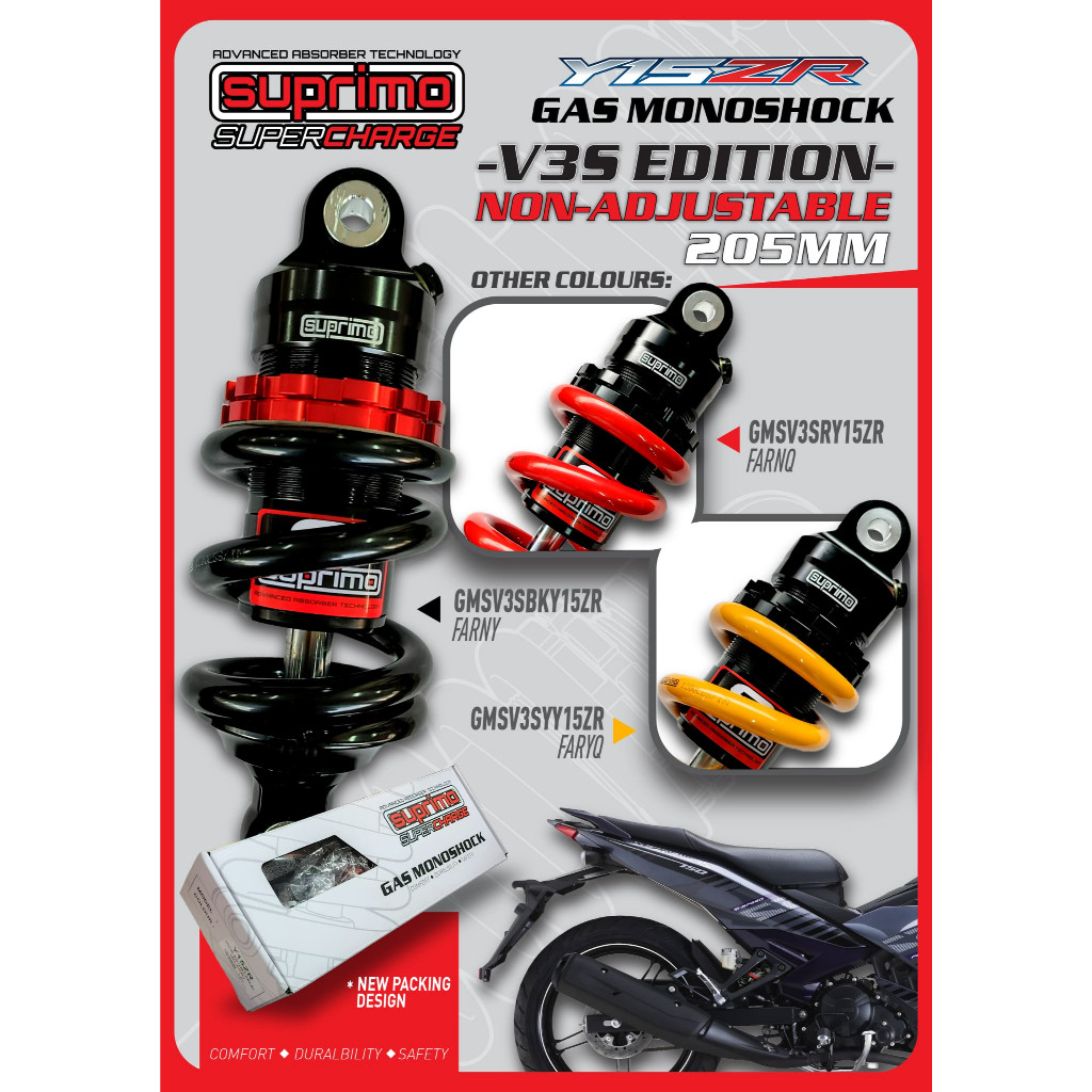 SUPRIMO MONOSHOCK Y15 Y16 LC135 V1-V8 FI LC 135 RS150 RSX ( NON ADJUSTABLE / WHITE BOX ) MONO ...