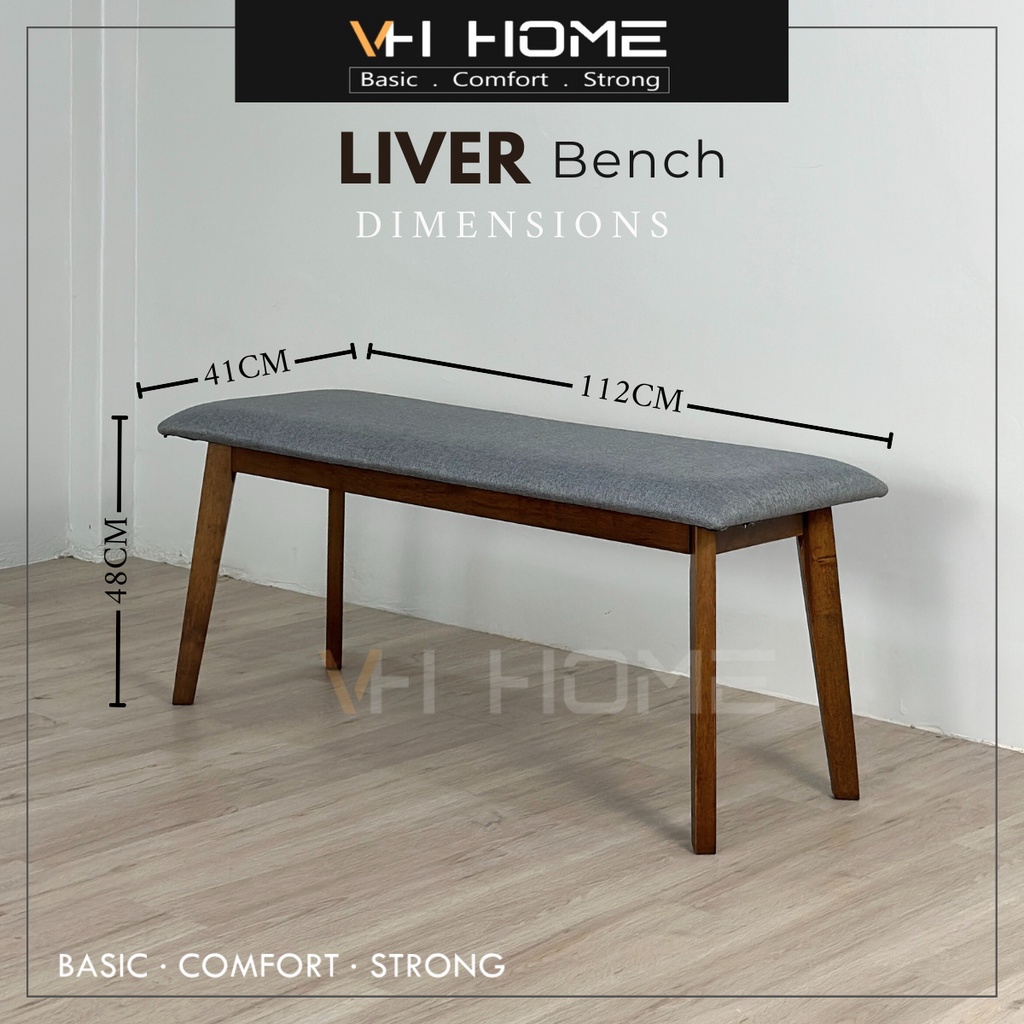 VH LIVER Dining Set 1+4 Chairs +1Bench (Fully Solid Rubber Wood ...