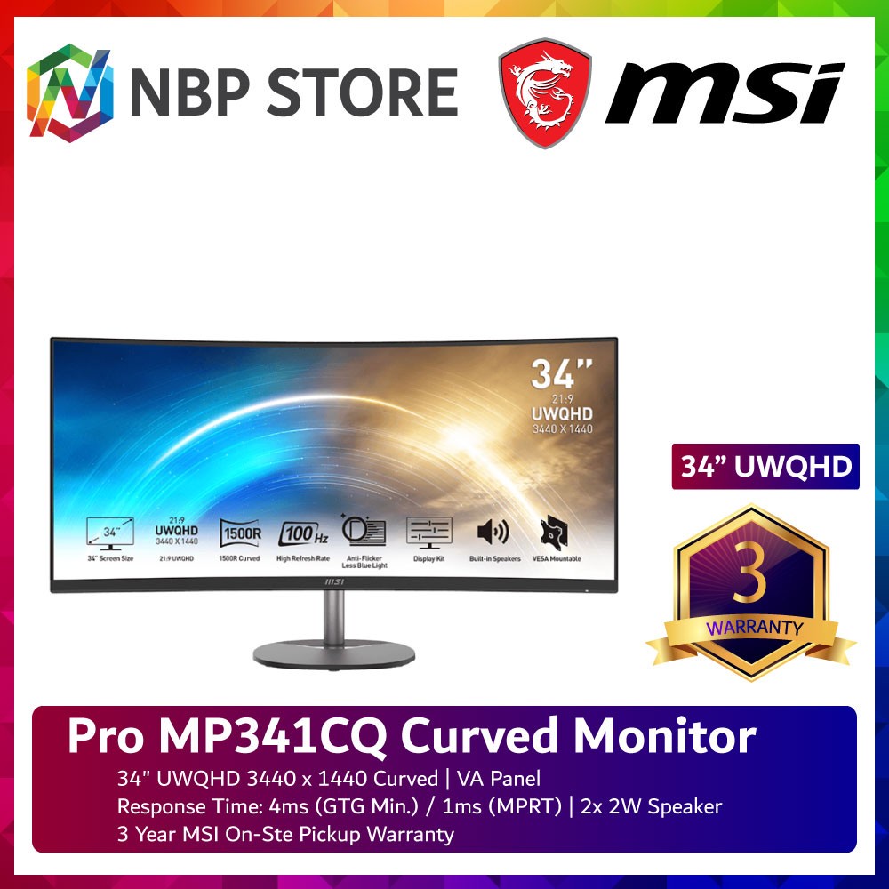 MSI Pro MP341CQ 34" UWQHD 100Hz Curved Monitor | Shopee Malaysia