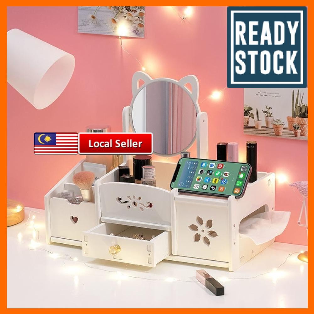 Makeup Table Box 360 Mirror 5 Compartment 1 Drawer Mini Dressing Table ...