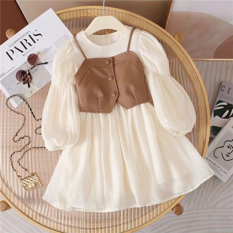 Spring Autumn Baby Suits Girl Vest + Long Sleeve Dresses 2piece Kids ...