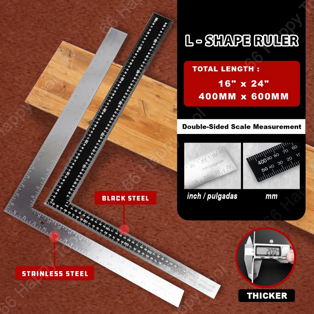 16" X 24" Try Square Ruler Black Steel / Stainless Steel Sesiku Angle L ...