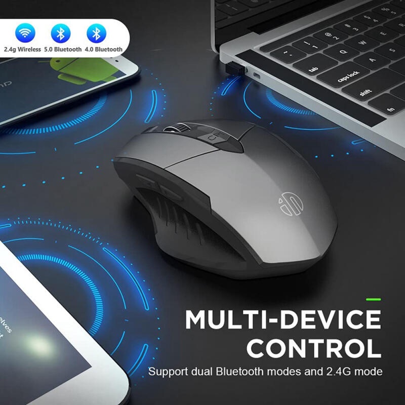 3 Modes Bluetooth 5.0&4.0 Mouse 2.4G Rechargeable Mouse with 6 Button ...