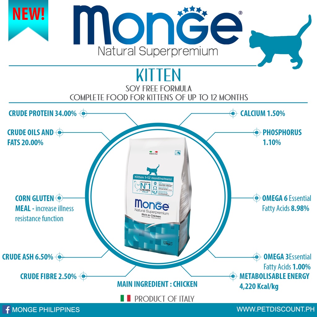 (Exp 12/2025) 1.5KG - MONGE CAT (INDOOR/ KITTEN/ HAIRBALL)(Chicken) - CAT DRY FOOD | Shopee Malaysia