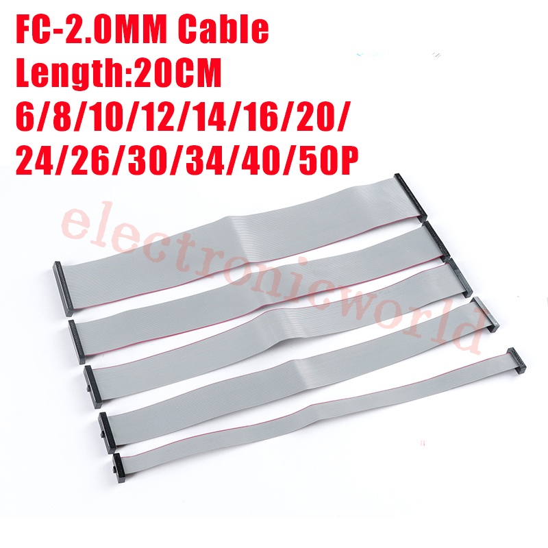 2PCS 2.0MM pitch FC-6/8/10/14/16/20/40/50 PIN 30CM JTAG ISP DOWNLOAD CABLE Gray Flat Ribbon Data ...