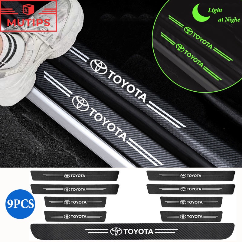 Toyota 9PCS/Set Car Luminous Door Sill Strip Carbon Fiber Leather Door ...