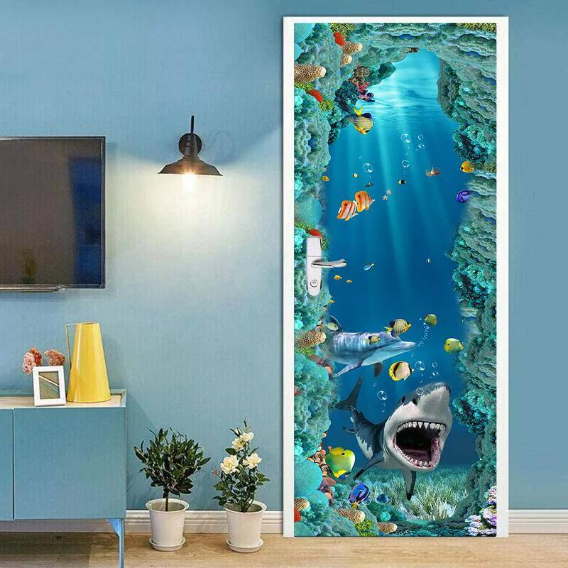 Custom Shark Fish Door Sticker The Underwater World Self Adhesive ...