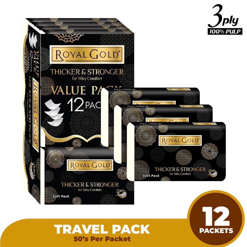 AGL Royal Gold Luxurious White Travel Pack 3PLY (50's x 12 Packets ...