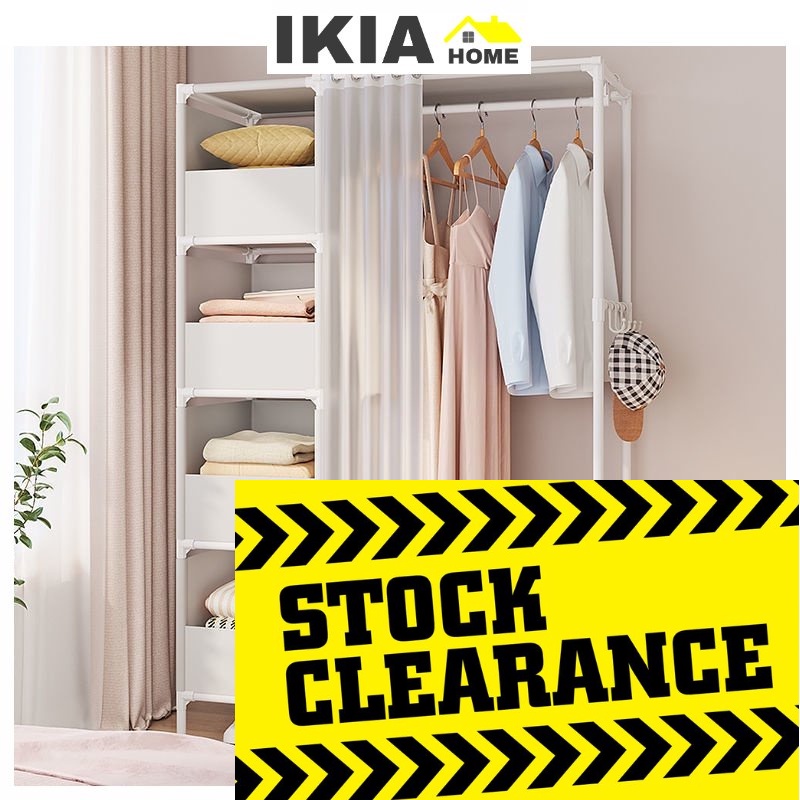 Wardrobe Cabinet Clothes Organizer Storage Rack with Compartment/Hook ...