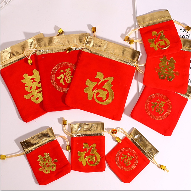 Red Cloth Jewelry Drawstring Pouches Bags Chinese New Year’s Gift ...