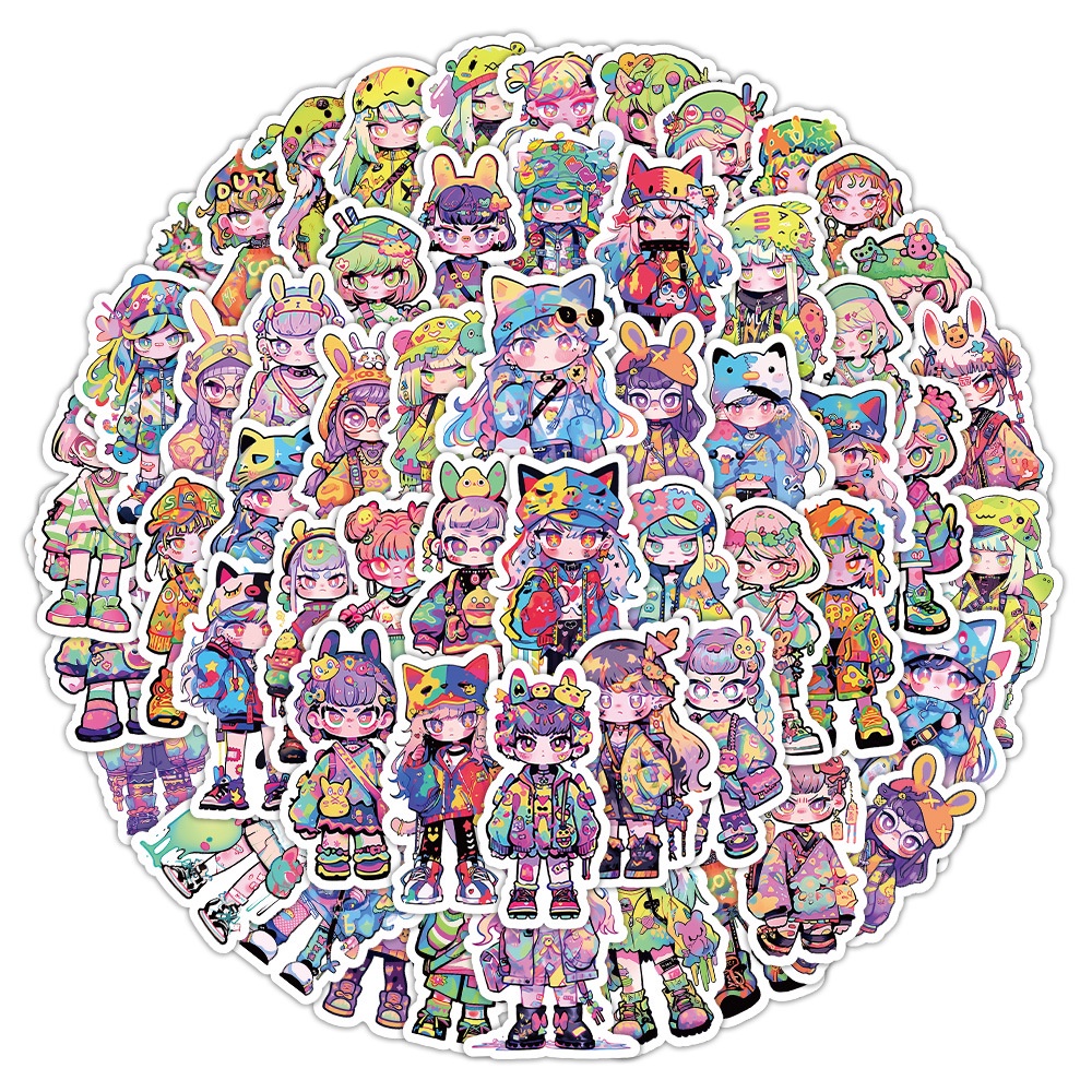 60PCS Original Cute Dopamine Candy Girl Graffiti Stickers For Helmet ...