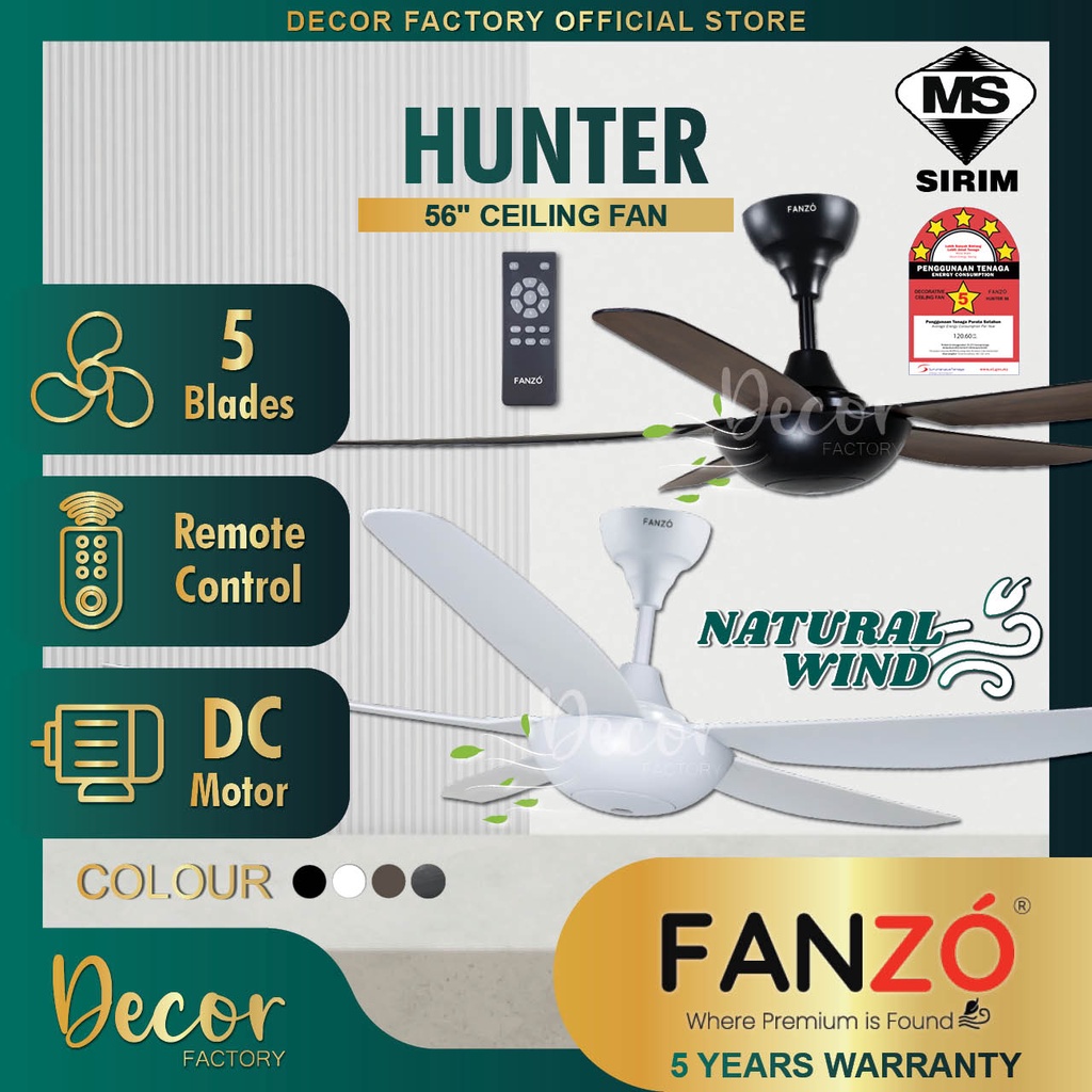 [NEW 2024] FANZÓ Fan FANZO HUNTER 56" 5 Blades DC Motor with 7 Forward+ ...