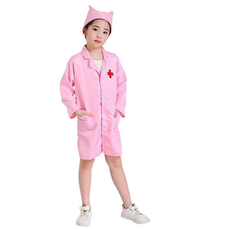 Halloween Girl Boy Doctor Nurse Medical Uniforms Kids Surgical Cap Robe ...