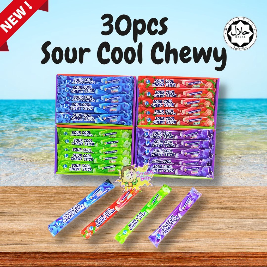 30pcs Sour Cool Chewy Stick Candy (Grape / Blueberry / Starwberry ...