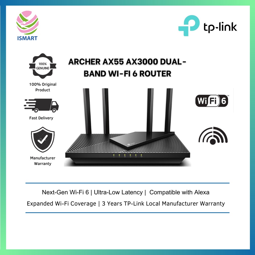 TP-LINK ARCHER AX55 AX3000 DUAL-BAND WI-FI 6 ROUTER | Shopee Malaysia