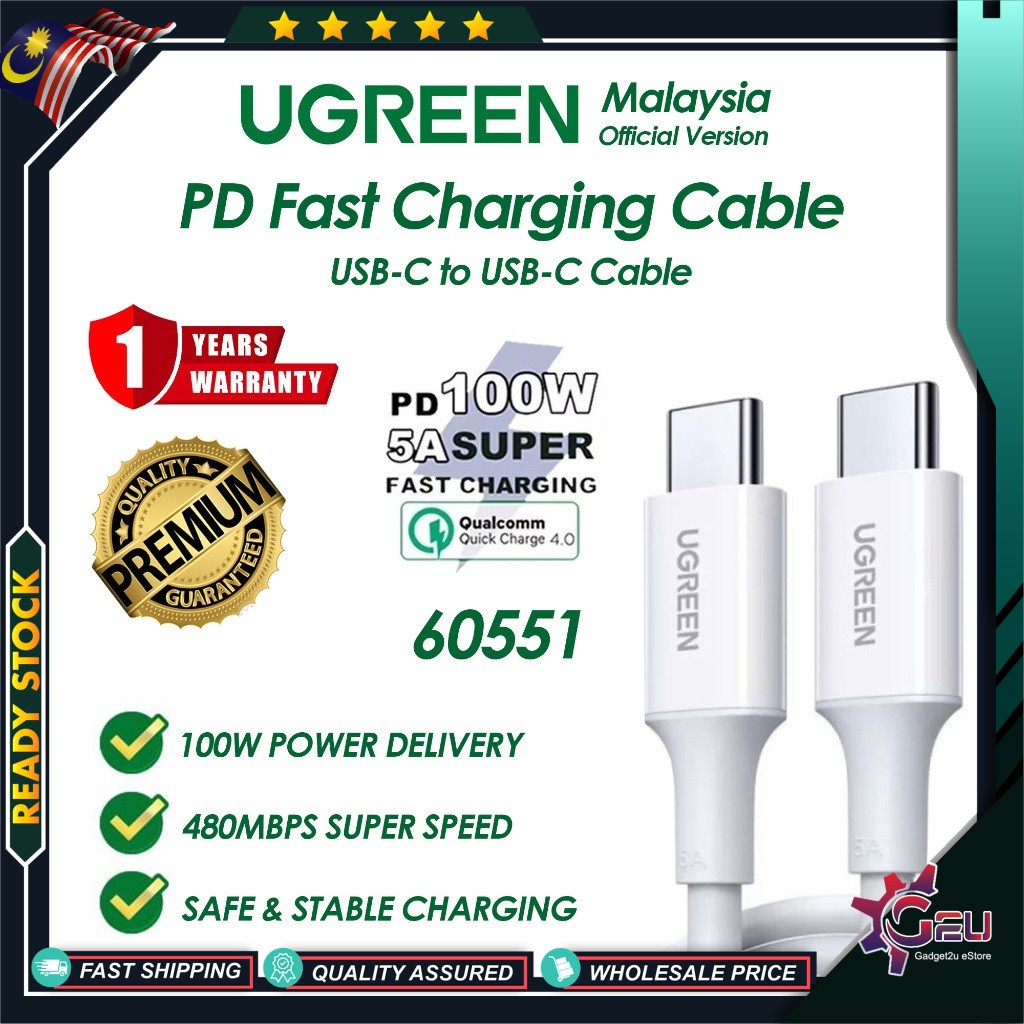 UGREEN Malaysia Official Version 60551 USB-C to USB-C 100W 5A /50150 60W 3A PD Type-C Fast ...