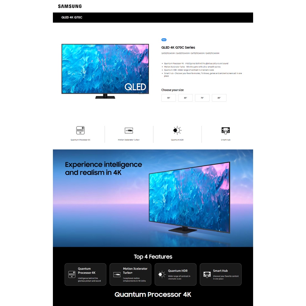 Samsung New Q70C QLED 4K Smart TV 85"/75"/65"/55" QA85Q70CAKXXM ...