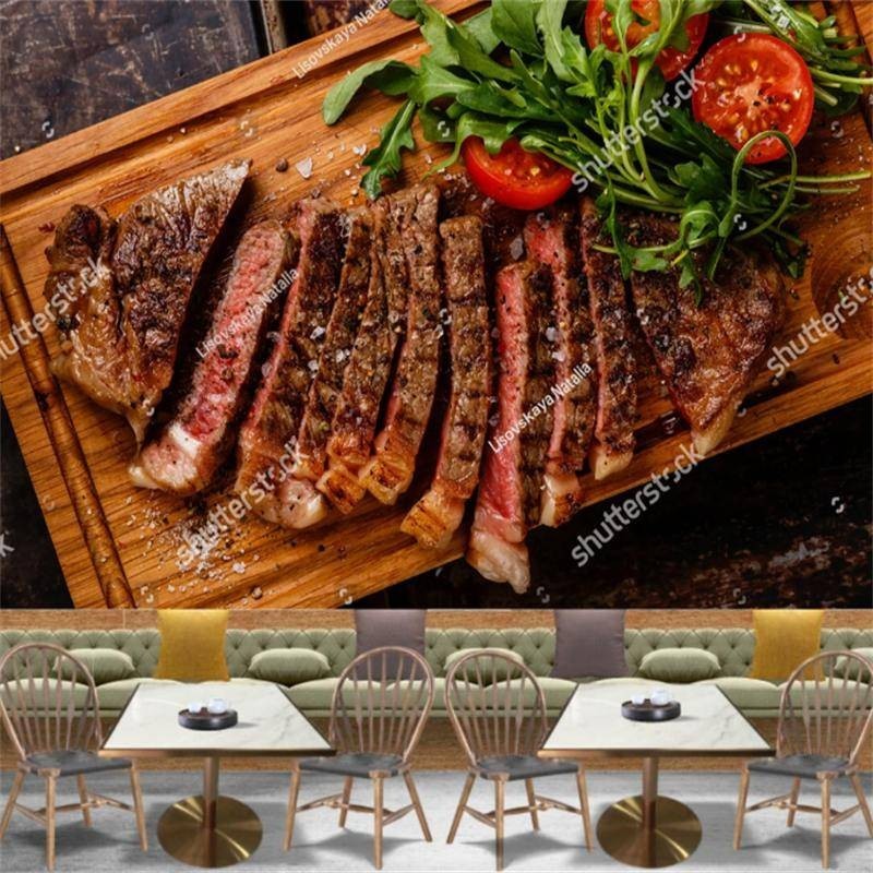 Custom Food Steak Wall Paper 3D Western Fast Food Restaurant Snack Bar ...