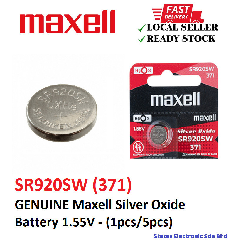 SR920SW (371) GENUINE Maxell Silver Oxide Battery 1.55V - (1pcs/2pcs ...