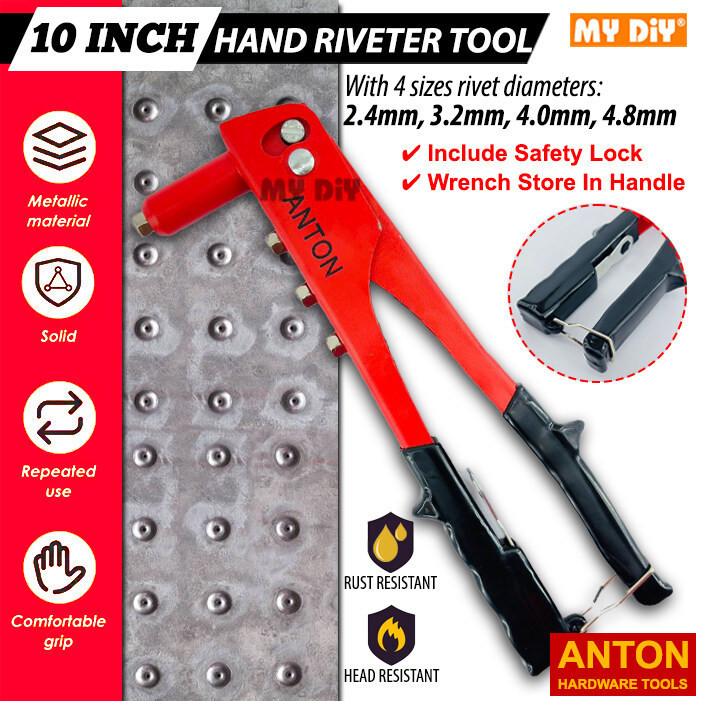 Anton 10" Hand Riveter Tool with 4pcs Nozzle Rivet Gun Hand Riveter ...