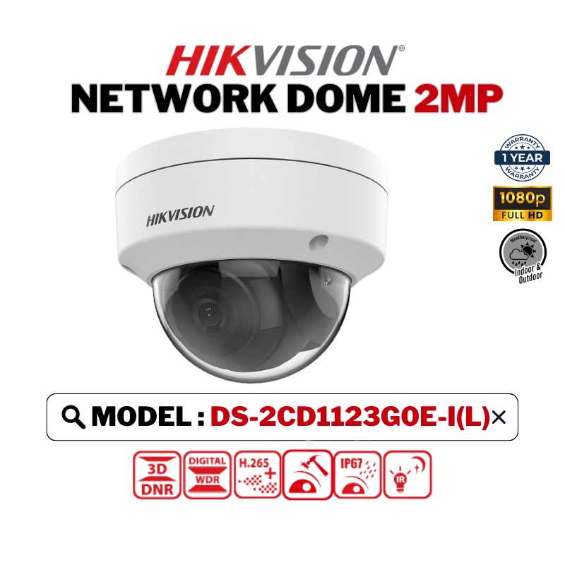 HIKVISION CCTV Network 2MP IR Fixed 1080 Full HD IP Dome Camera (4mm Lens) DS-2CD1123G0E-I(L ...