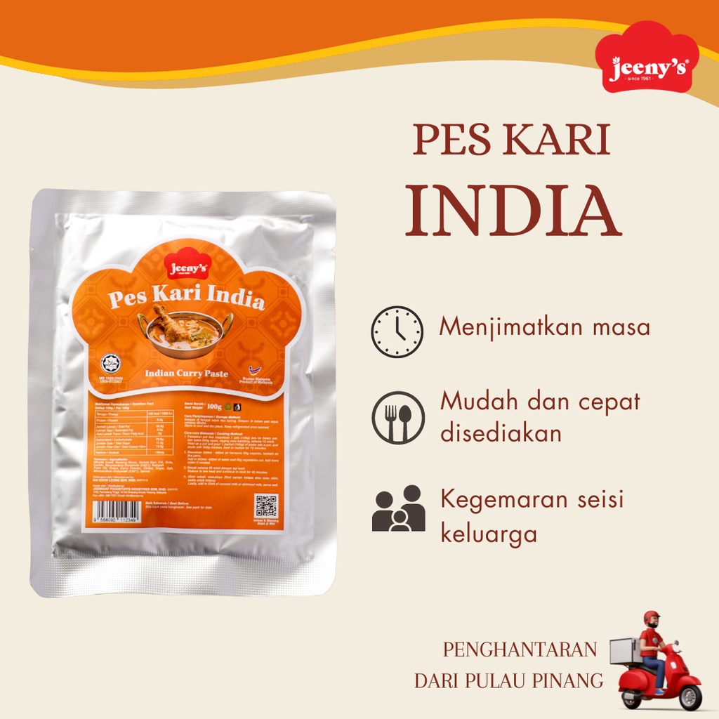 Jeeny's|Pes Kari India| Indian Curry Paste| 100g|Cooking Paste| Kari ...