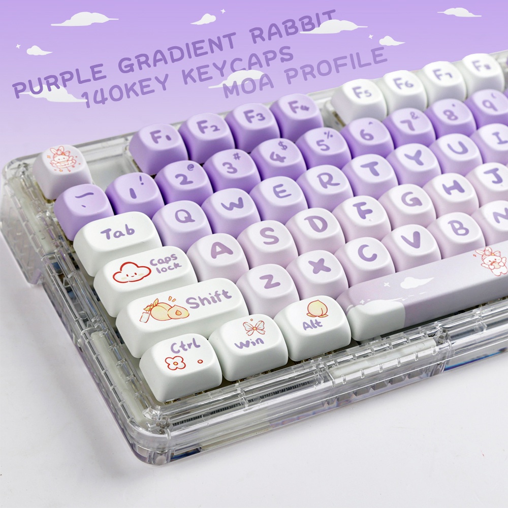Purple Gradient Rabbit Keycaps 142Keys/Set PBT MOA Profile DYE-SUB DIY ...