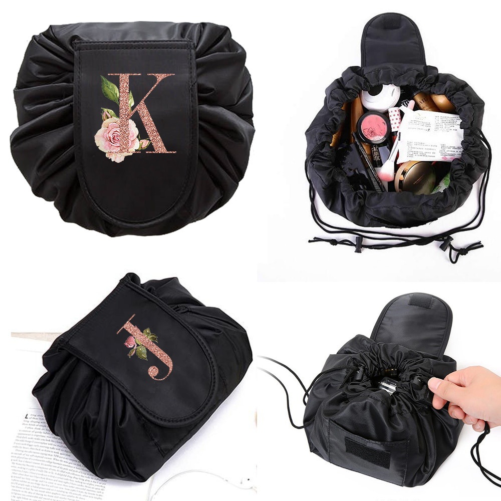 Fashion Rose Gold Letter Portable Lazy Storage Cosmetic Bag Drawstring ...