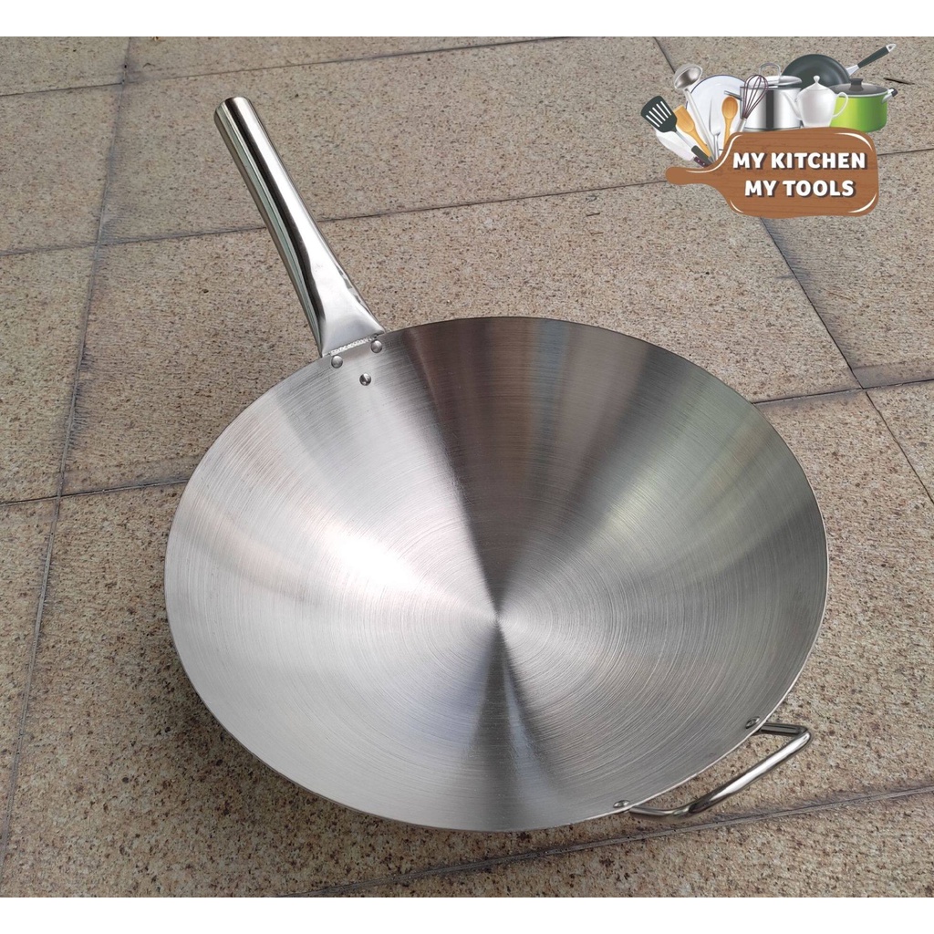 Premium Stainless Steel wok One Handle 36cm/ Wok stainless steel / wok ...