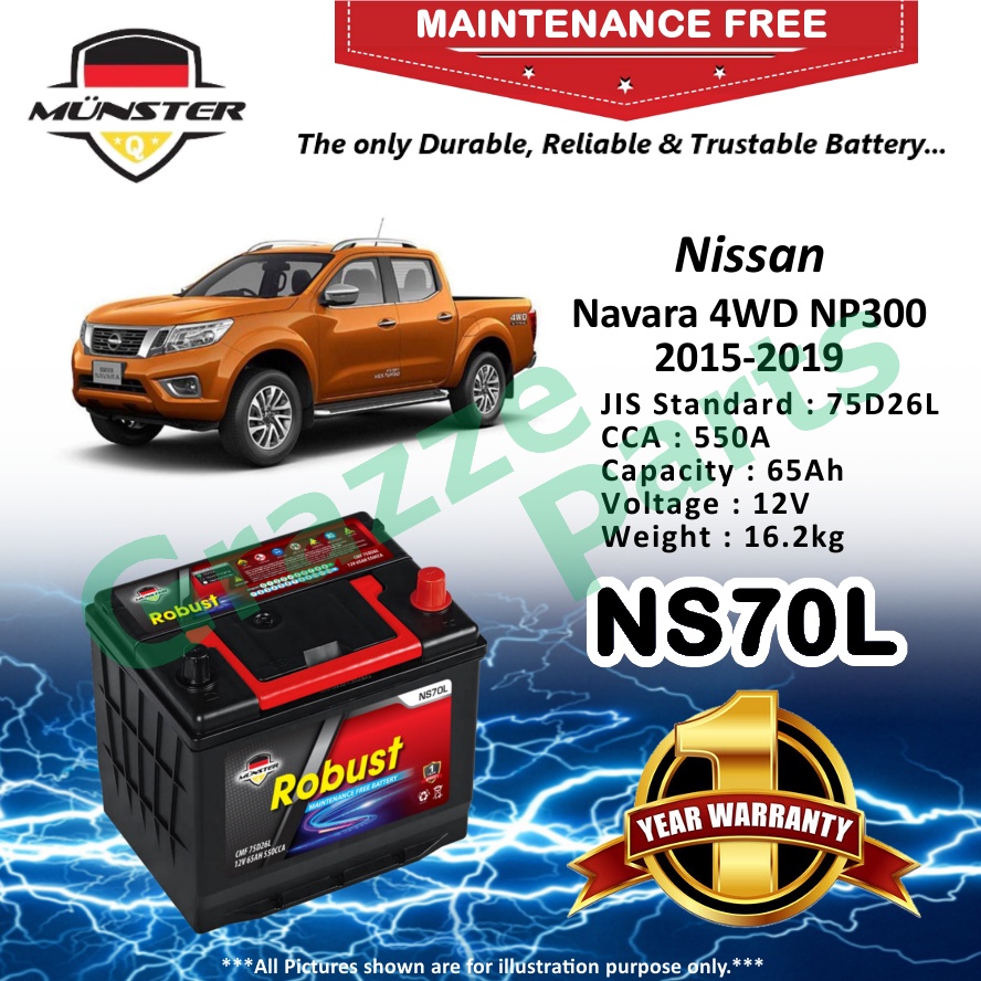 Münster Robust MF CMF NS70 | NS70L | 75D26L (65AH) Car Battery Bateri ...