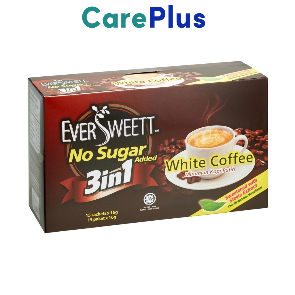 EVERSWEET NO SUGAR 3 IN 1 WHITE COFFEE 15'S X 16G (EXP: 06/2025 ...