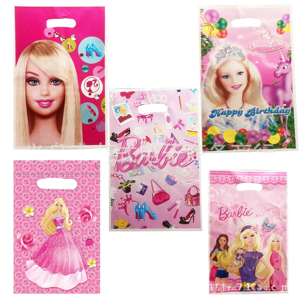 10pcs Barbie Gifts Bag Kawaii Pink Girl Plastic Biscuit Bag Packaging ...