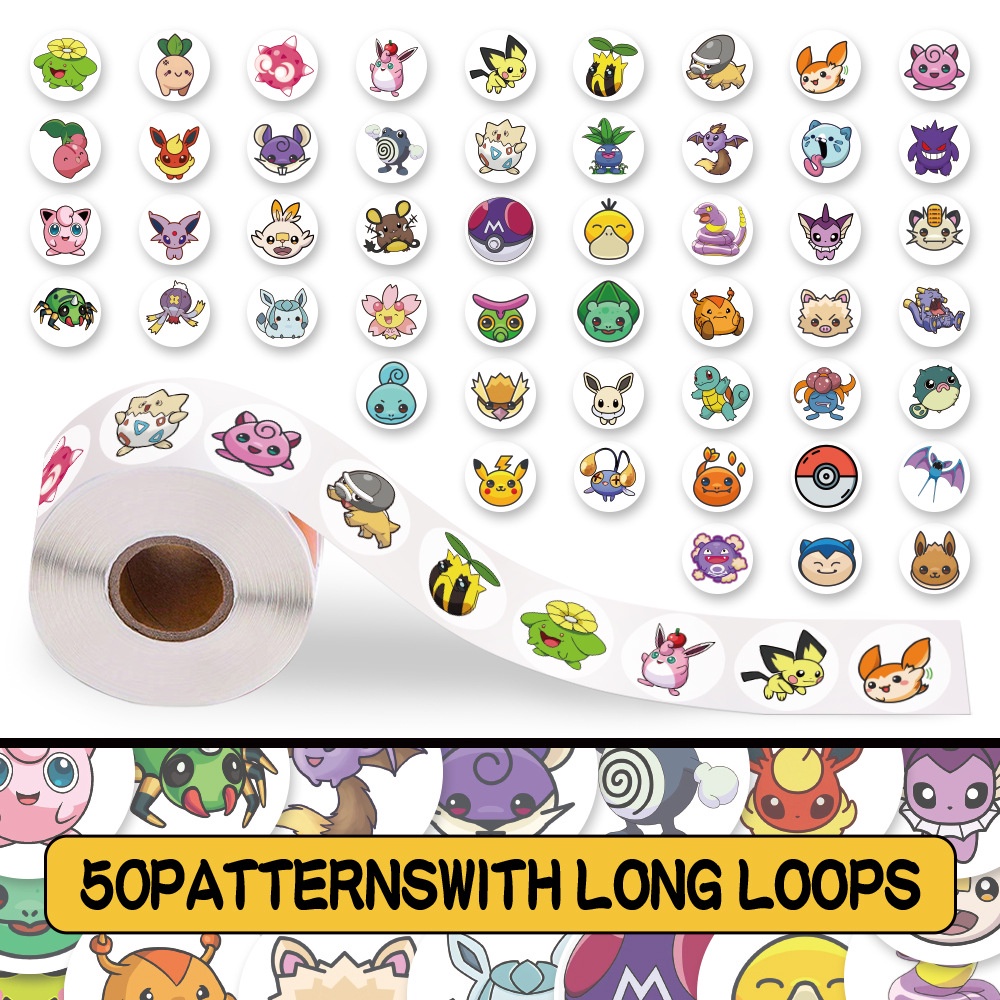200PCS/Roll Cartoon Cute Pokémon Decorative Sealing Stickers Roll For ...