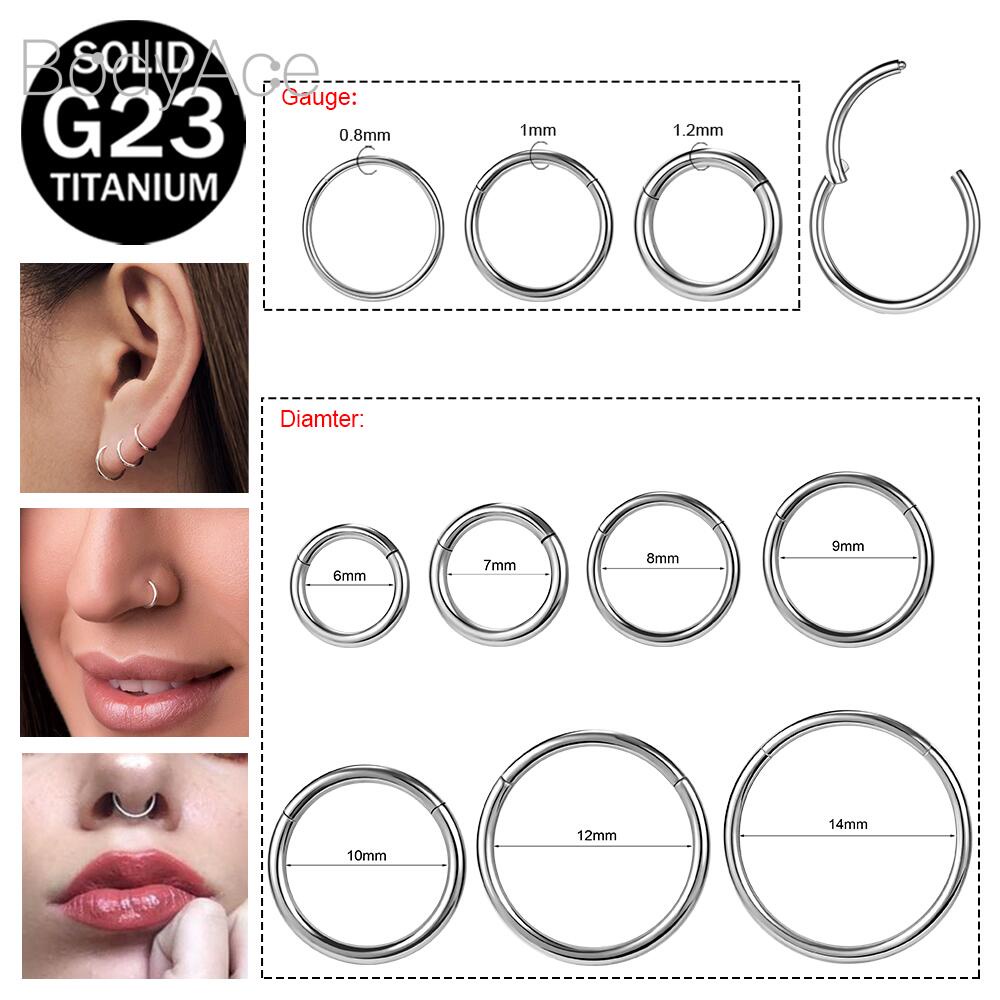 Bodyace 1 PC G23 Titanium Steel Hoop Nose Ring Silver Septum Nose ...
