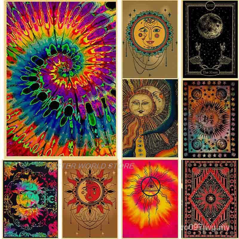 Burning Sun Celestial Sun Moon Star Planet Bohemian Tapestry Tarot Wall ...