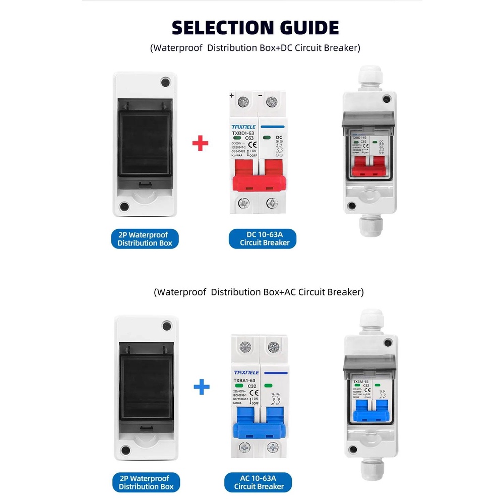 IP65 Waterproof Electrical Distribution Box HT-2p Outdoor AC DC Solar ...