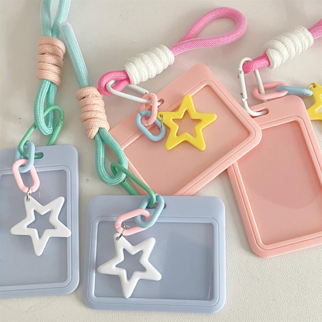 Steve Cute Star Plastic Slide Card Holder Knotted Colorful Braided Rope ...